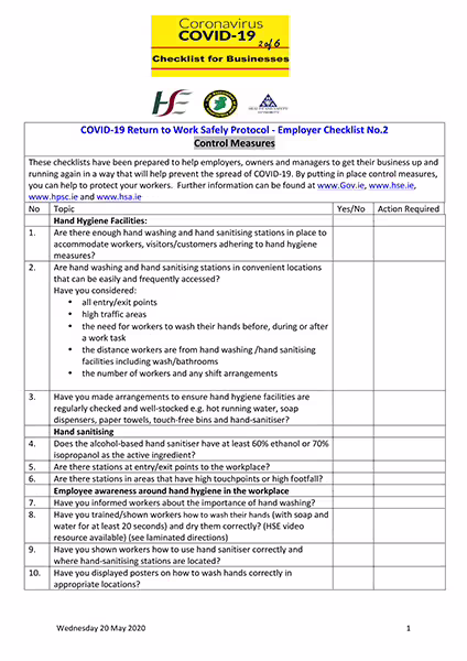 Employers Checklist - Control Measure — Irish Steel
